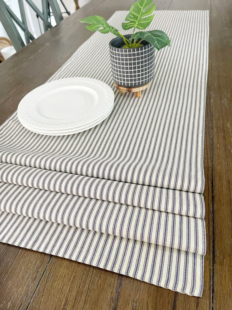 Blue Ticking Table Runner French Stripe Table Runner Modern | Etsy