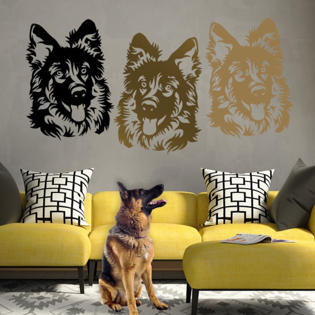 Dog Wall Decal German Shepherd Dog Shaggy, Alsatian, Vinyl Sticker ...