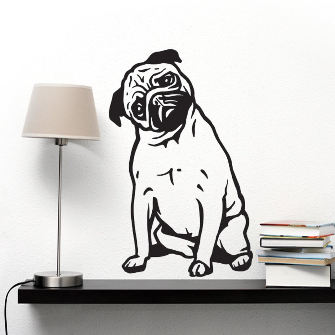 Dog Decal Pug Reflection, Vinyl Sticker Decal - Good for Walls, Cars ...