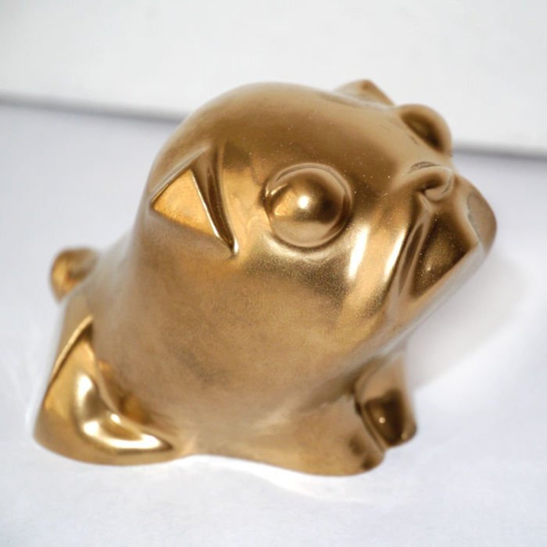 Pug Dog Sculpture Golden Mops Carlin, Handmade Painted Pug Figurine ...