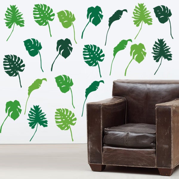 Monstera Tropical Leaves Wall Decal Sticker Set 5 Decals Etsy