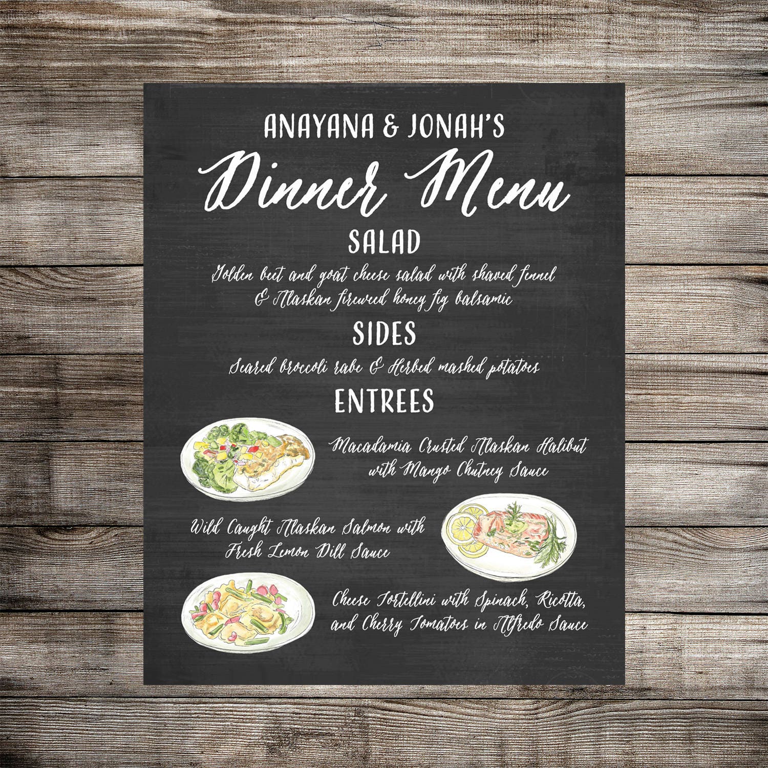 Custom Dinner Menu Food Sign // Wedding Food Sign // Taco Bar | Etsy