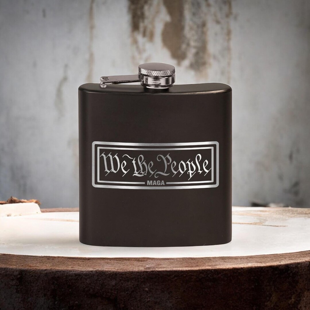 We the People MAGA Laser Engraved Black Stainless Steel Hip Flask ...