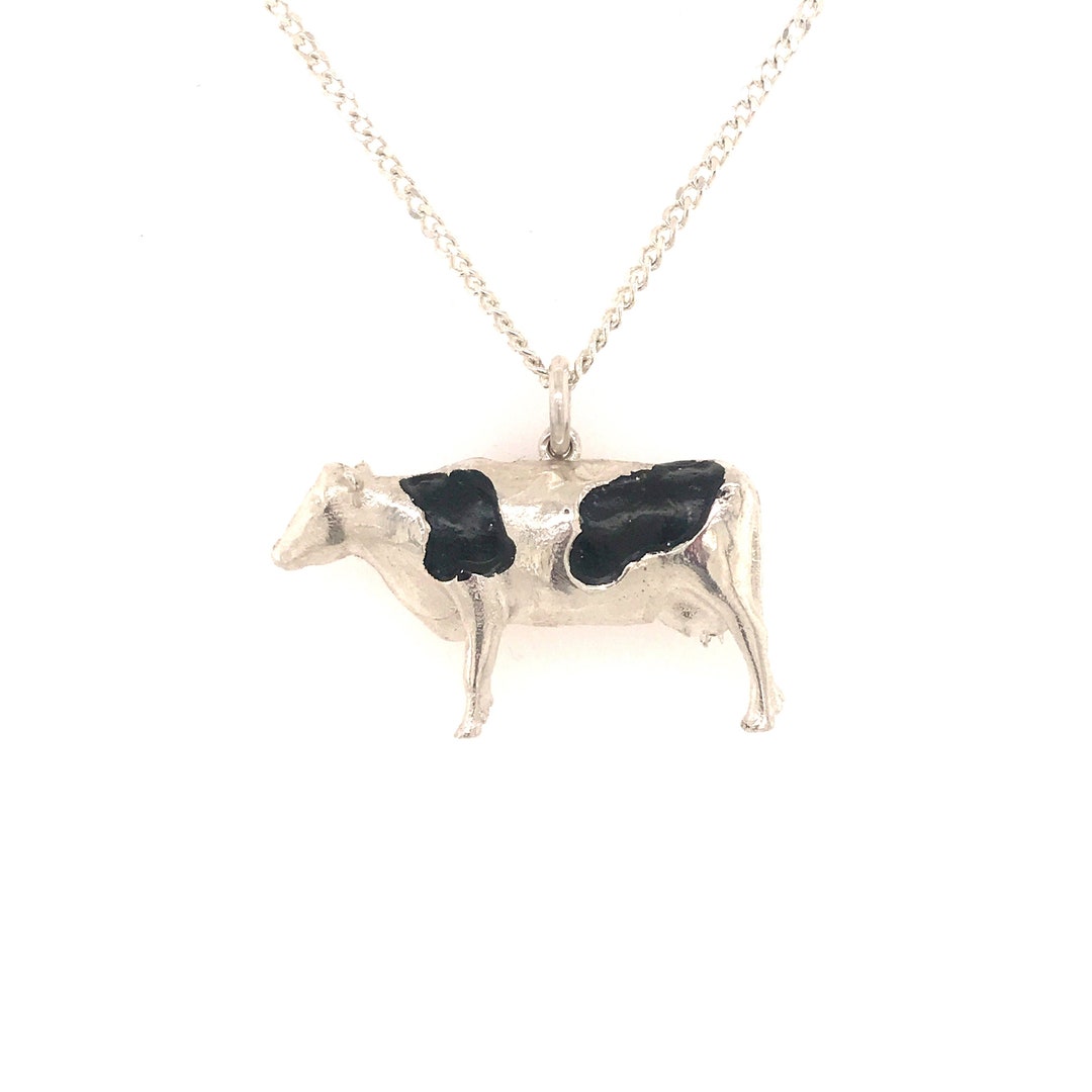Solid Silver and Enamel Cow Pendant Including 18 Silver - Etsy
