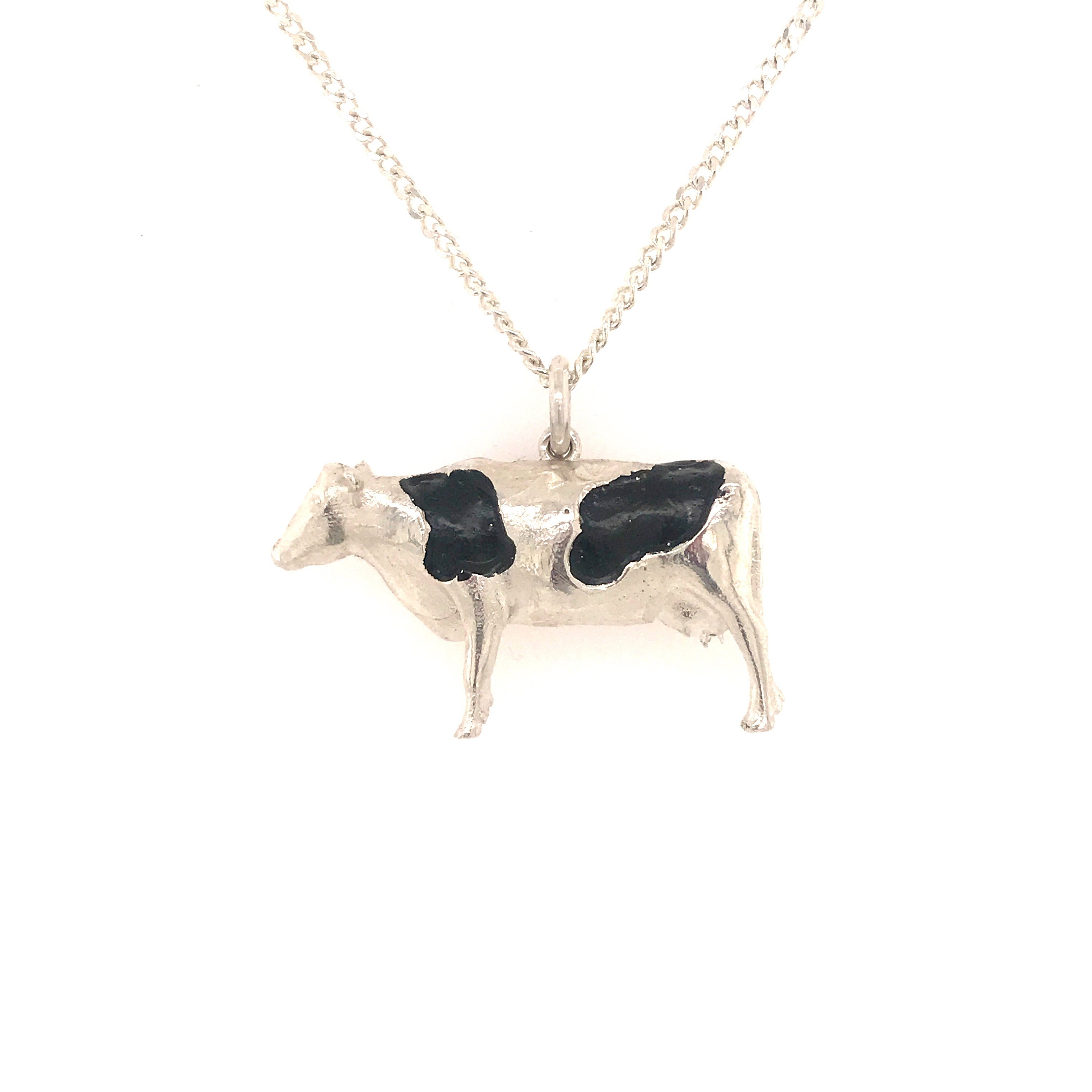 Solid Silver and Enamel Cow Pendant Including 18 Silver - Etsy