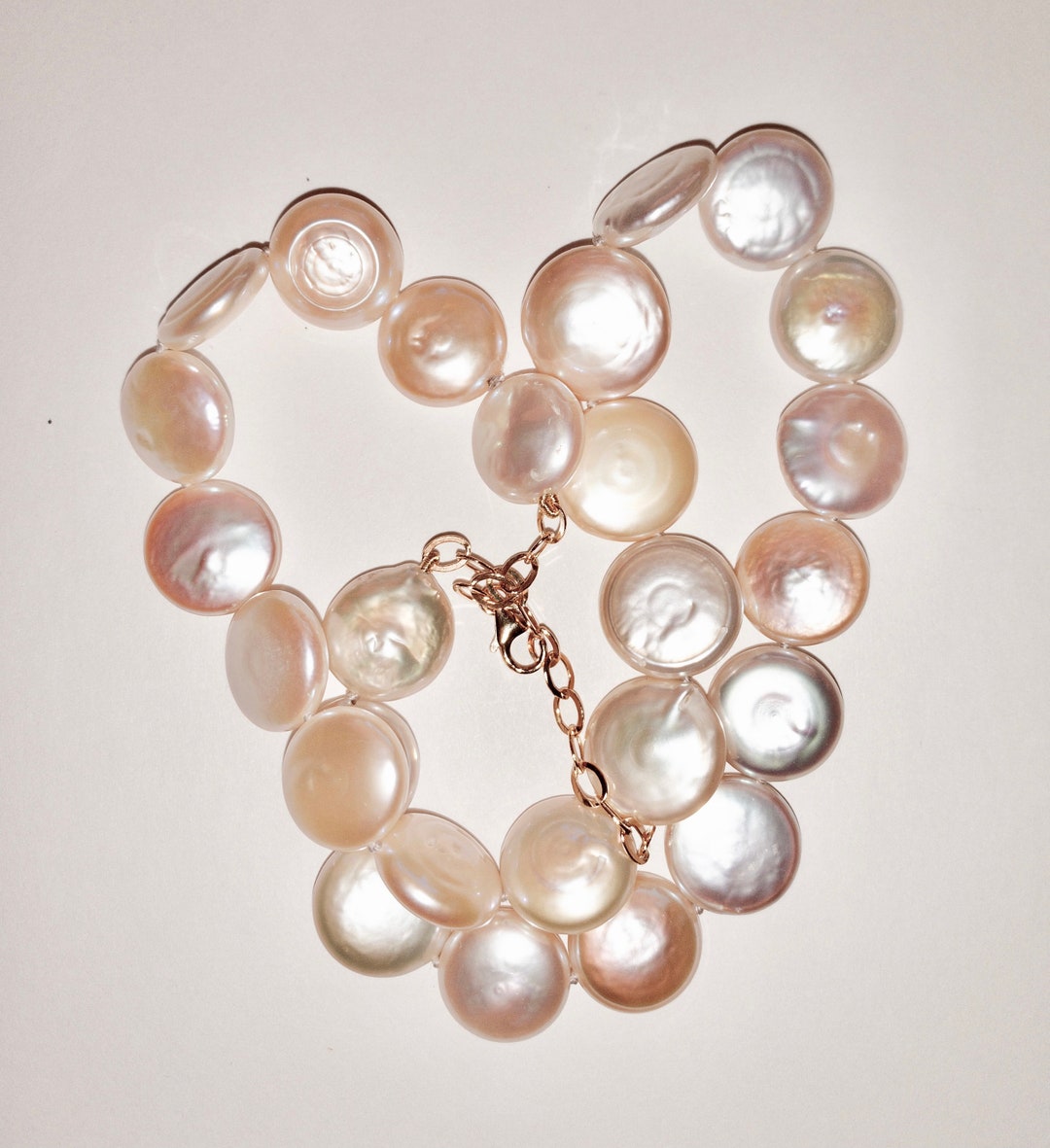 Coin Pearl Necklace | Light Peach Large Coin Pearl Necklace - Etsy