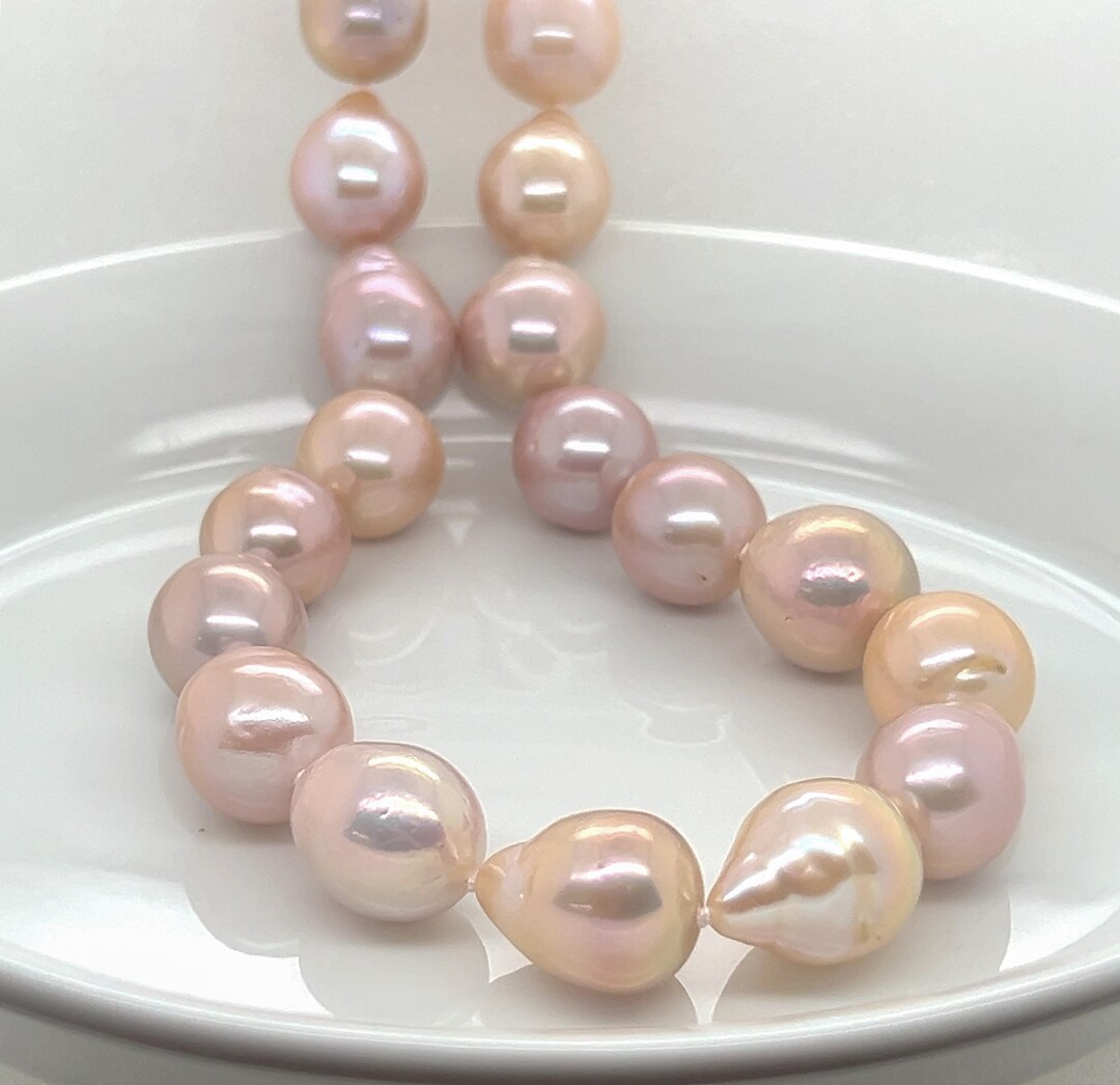 Baroque Edison Pearl Necklace—large Chunky 14–15.5mm Pearls—light Peach ...