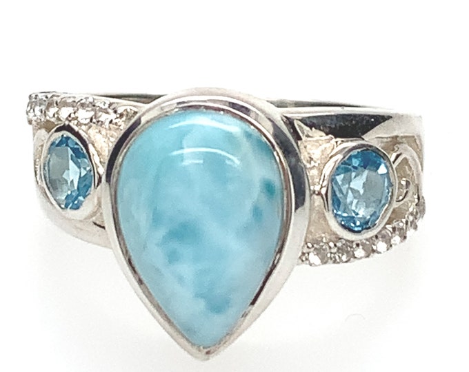 Larimar Ring| Larimar and Sterling Silver Ring | Larimar Ring With Blue ...