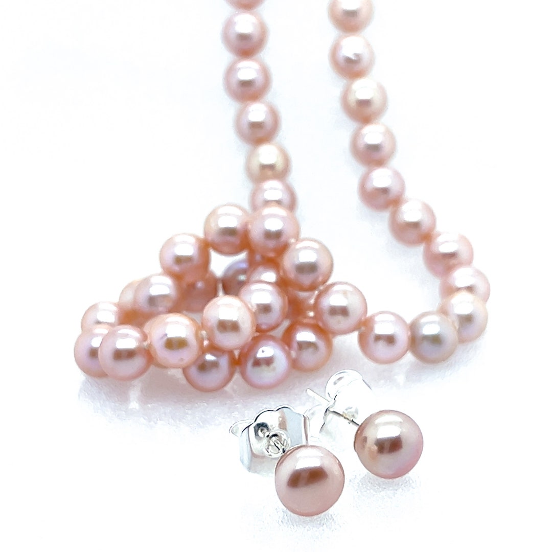 Pink Freshwater Pearl Necklace17.25 Inches Longmatching Earringsbaby ...