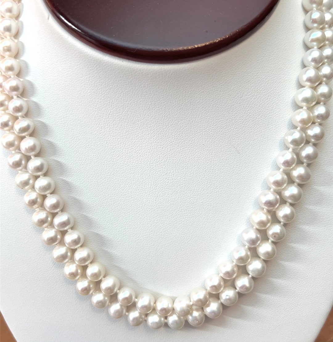 Double Strand Freshwater Pearl Necklace—two Strand Potato / Oval Pearl Necklace—high Luster ...
