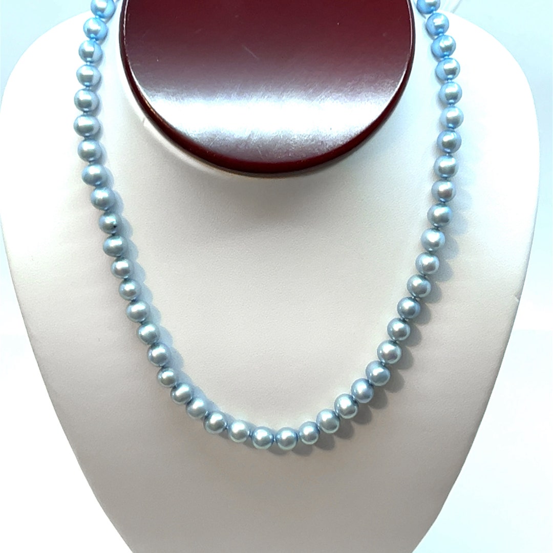 Blue Freshwater Pearl Necklace and Matching Earrings—baby Blue ...