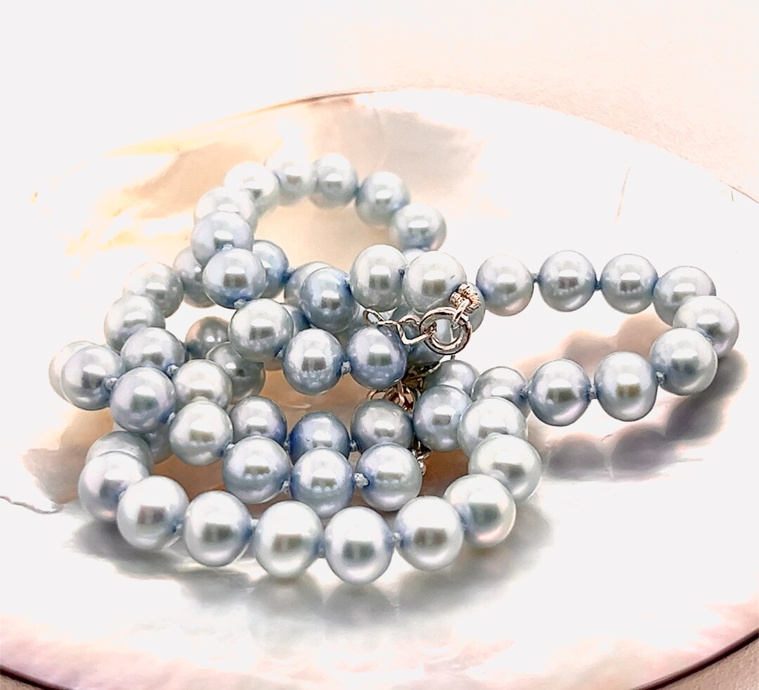 Baby Blue Pearl Necklacesmall 6mm Blue Pearl Necklace 17.25 Long With a ...