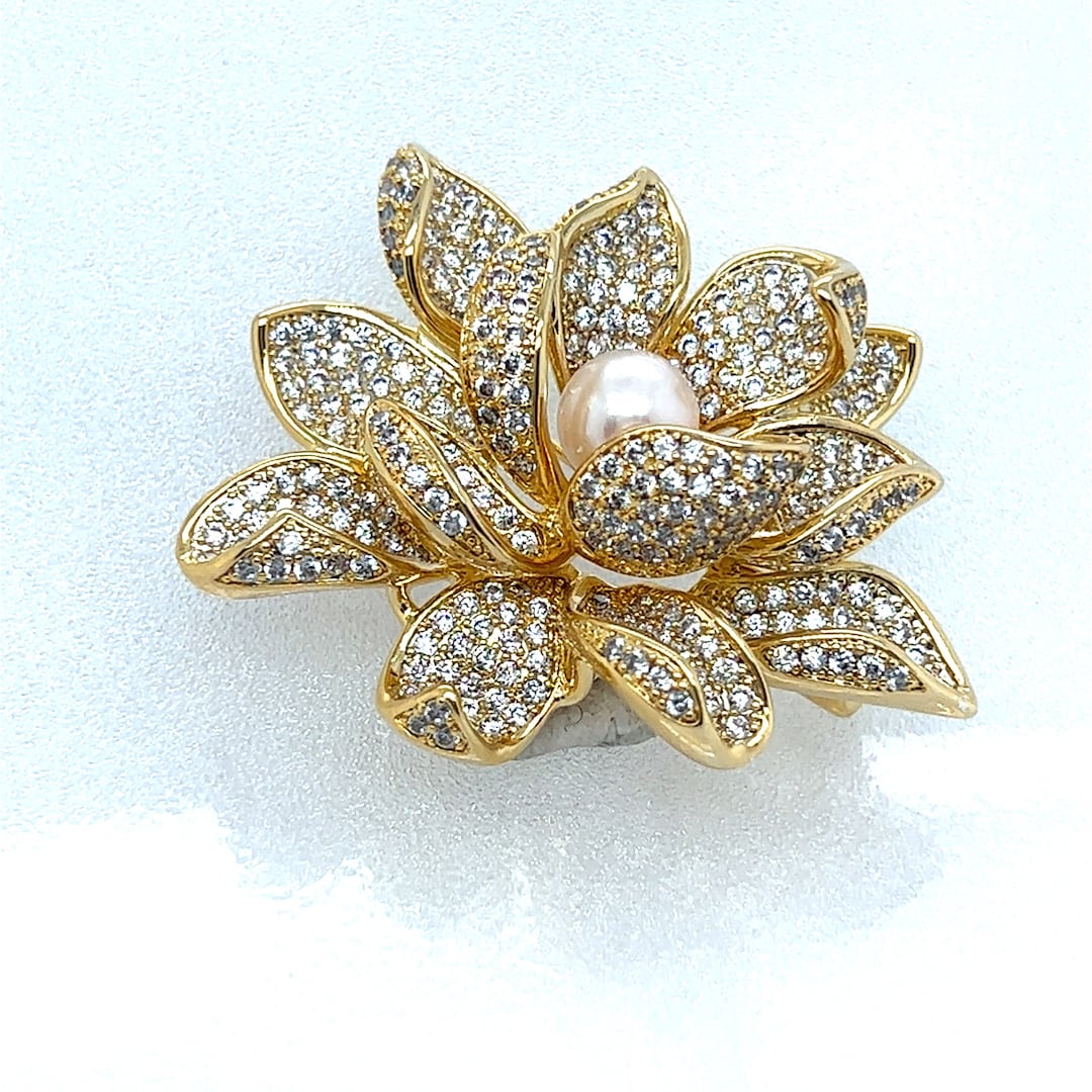 Brooch—lotus Flower Brooch—pearl Pin—pearl Brooch—silver or Gold Brooch ...