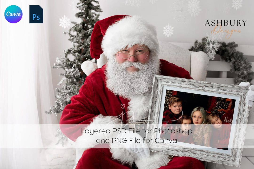 Santa Template for Photoshop and Canva - Holding Landscape Frame - Etsy