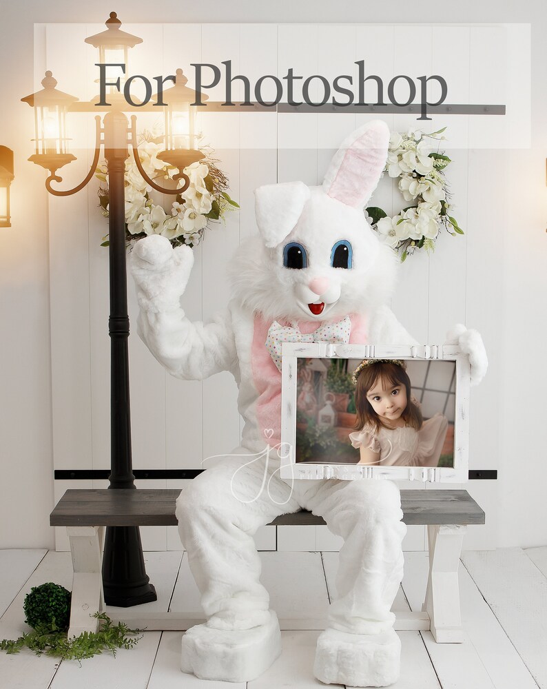 Easter Bunny Photoshop Template Holding a Horizontal Frame | Etsy