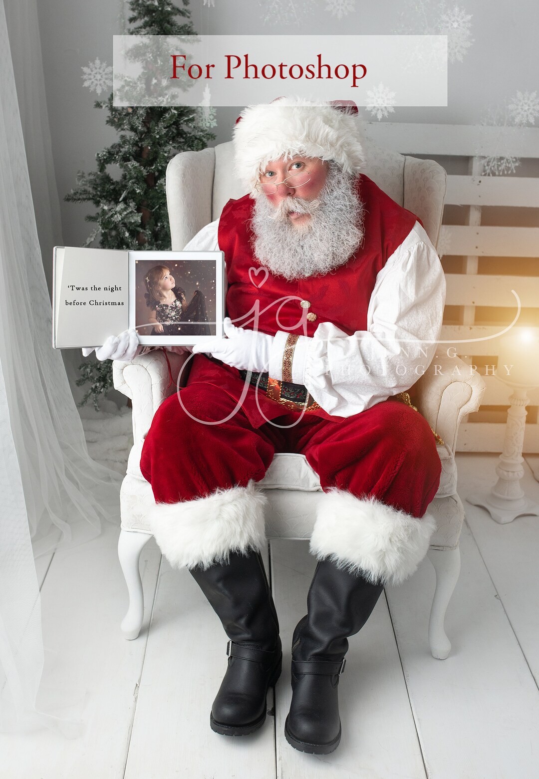 Santa Photoshop Template - Reading Square Book - Etsy