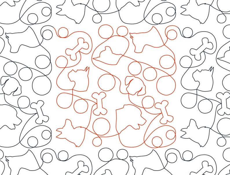 Dog and Bone Longarm Quilting Digital Pantograph Used in E2E | Etsy