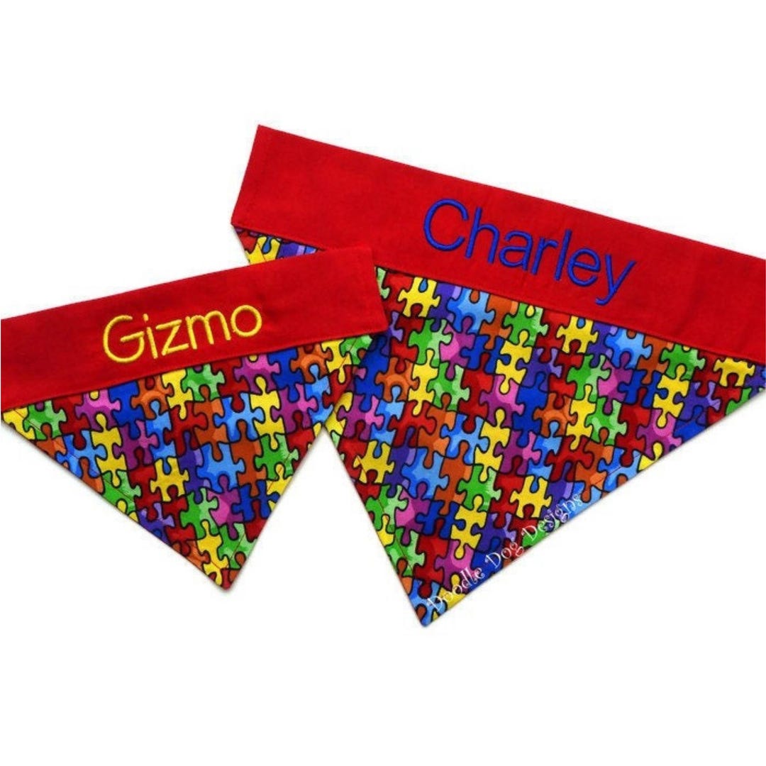 Personalized Autism Awareness Bandana, Puzzle Dog Collar Scarf, Pet ...
