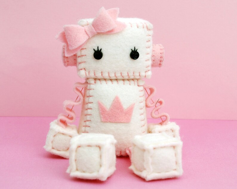 Princess Plush Robot with Bow and Crown on the front White | Etsy