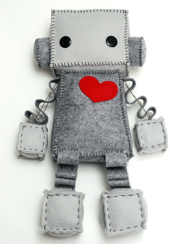 Large Huggable Robot With a Red Heart Collectible Toy - Etsy