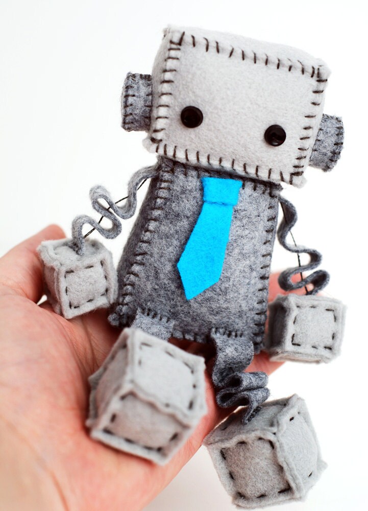Felt Robot Plush with a Turquoise Blue Tie or Pick Your Color | Etsy