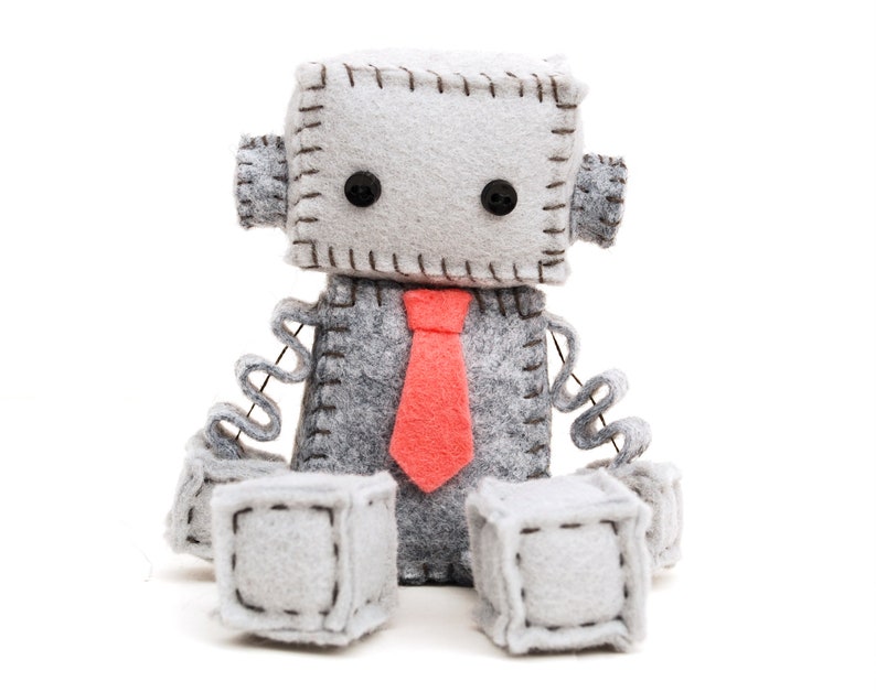 Felt Robot Plush With a Turquoise Blue Tie or Pick Your Color - Etsy