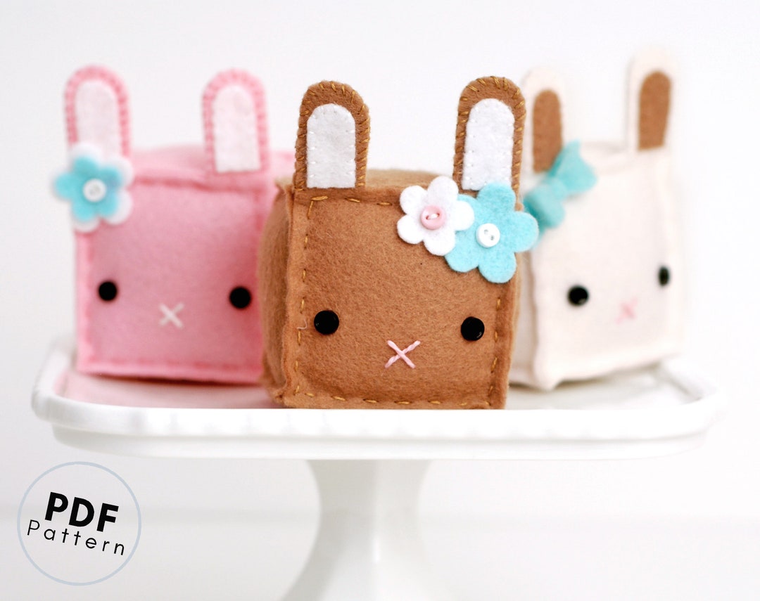 DIY Square Bunny Pattern, Digital Felt Animal Pattern, Bunny Plush ...