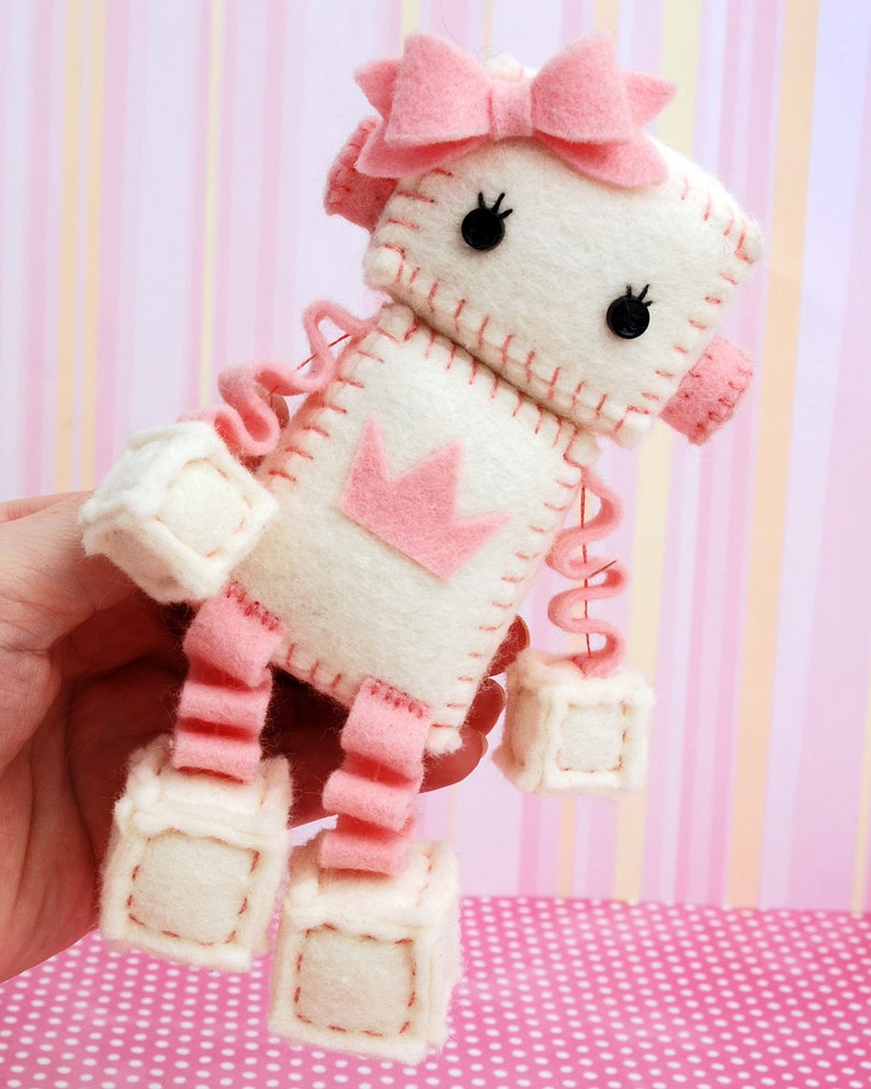 Princess Plush Robot with Bow and Crown on the front White | Etsy