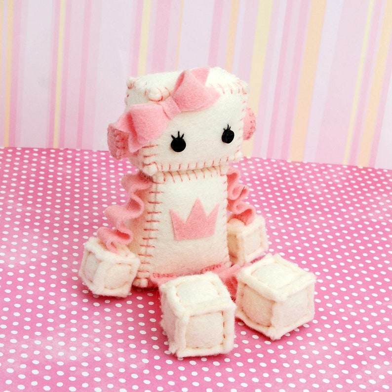 Princess Plush Robot with Bow and Crown on the front White | Etsy