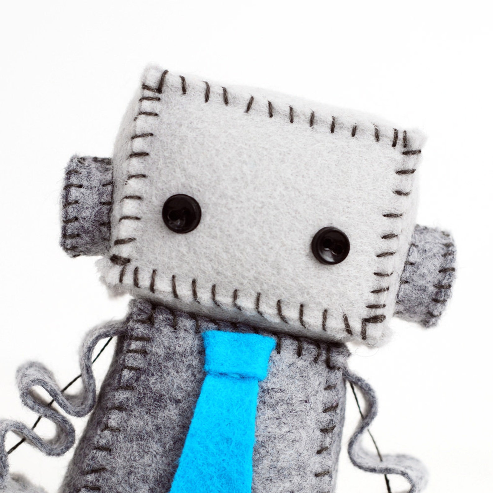 Felt Robot Plush With a Turquoise Blue Tie or Pick Your Color - Etsy