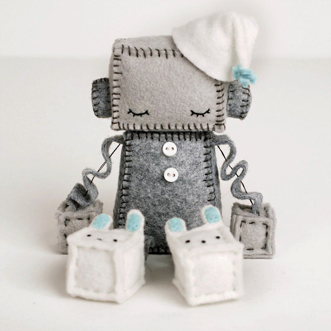 Sleeping Robot Plush in Blue Sleepy Robot Nursery Decor Geek Baby Robot ...