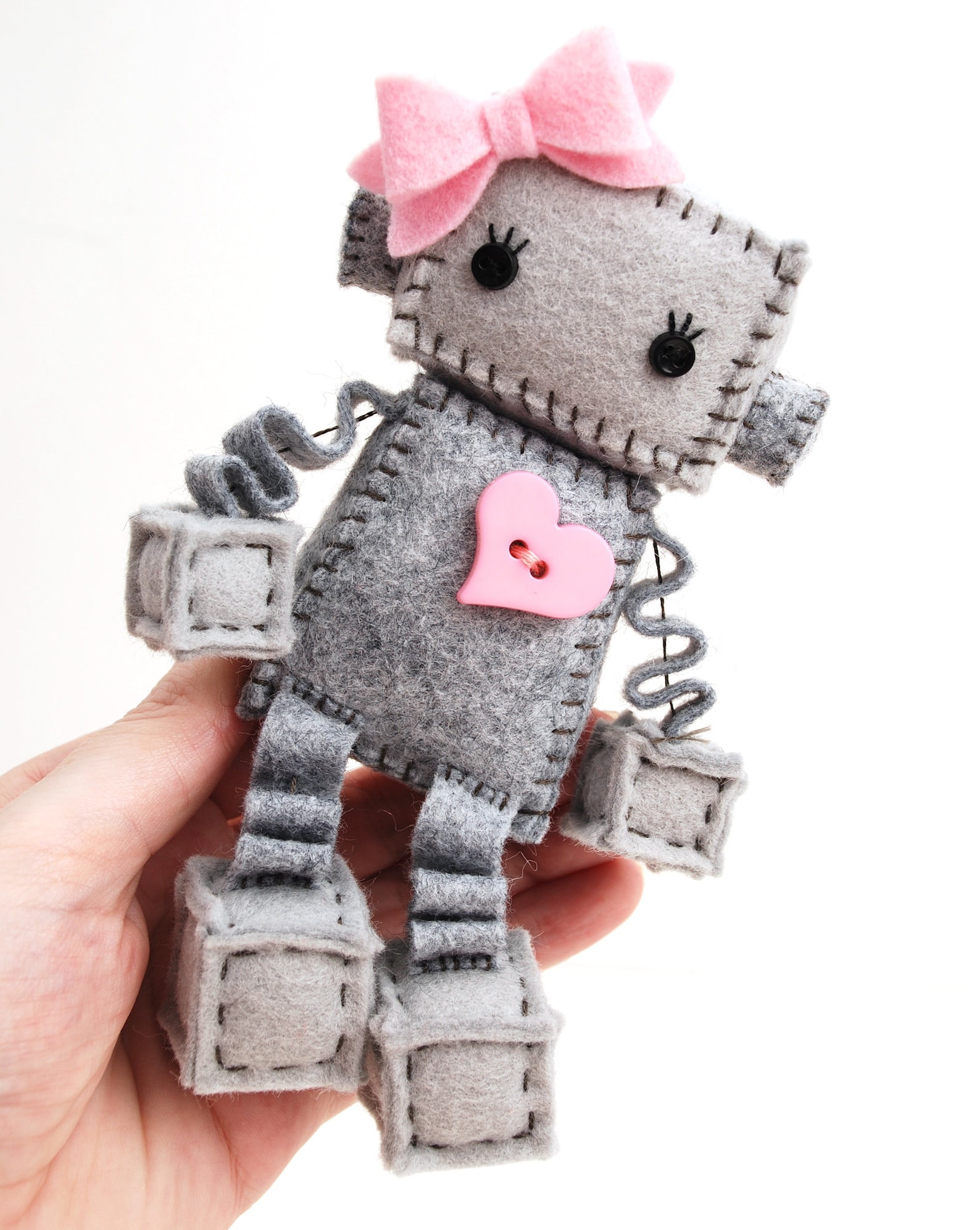 Sewing Kit for a Plush Robot With a Pink Heart and Bow DIY - Etsy