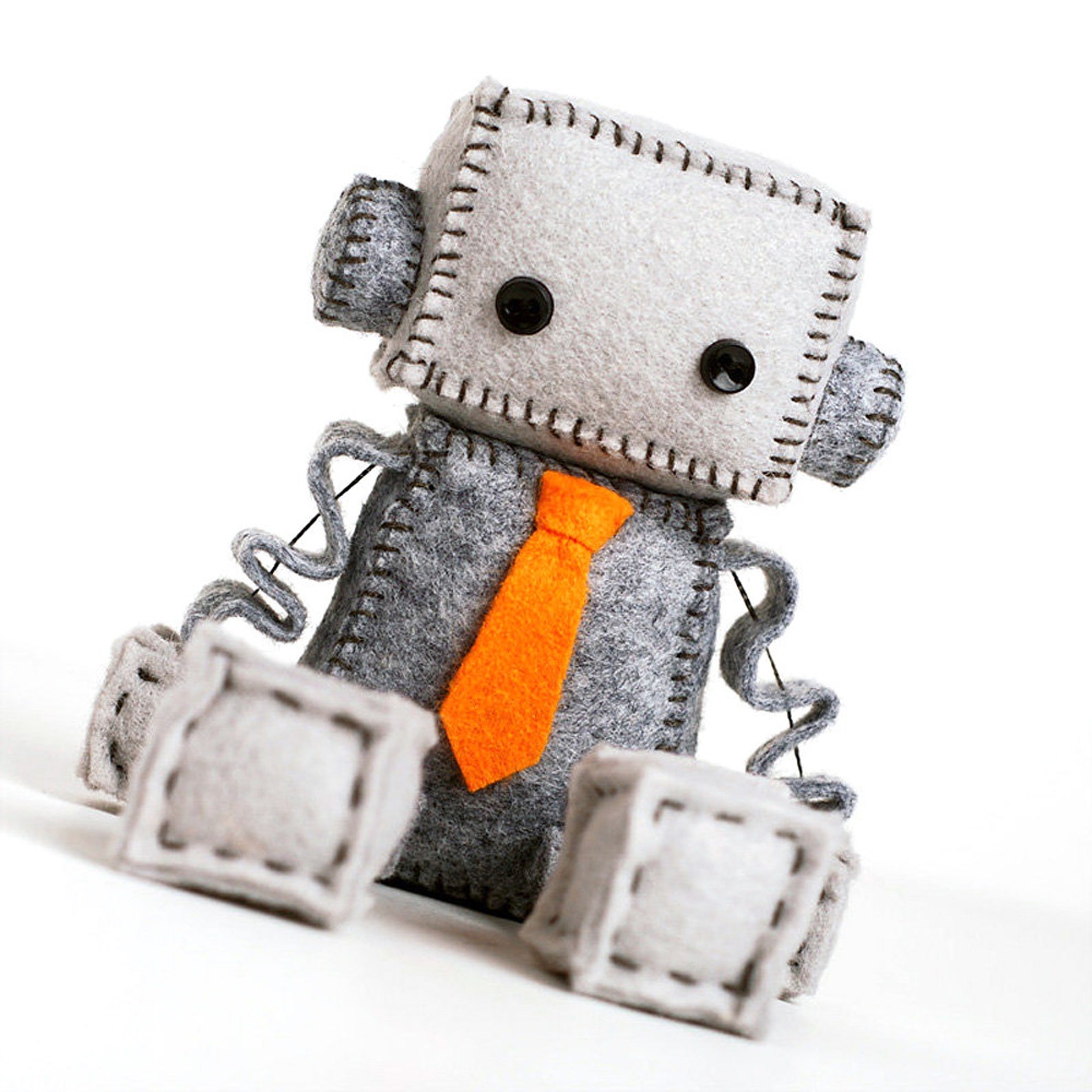 Felt Robot Plush With a Turquoise Blue Tie or Pick Your Color - Etsy