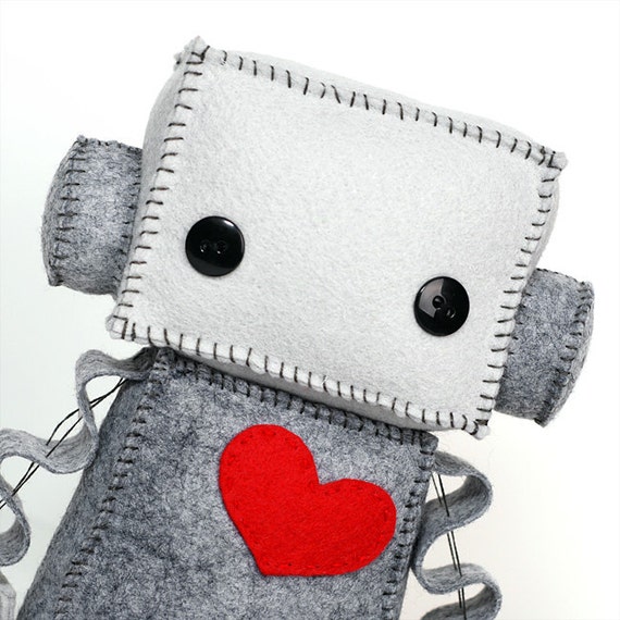 Large Huggable Robot With a Red Heart Collectible Toy - Etsy