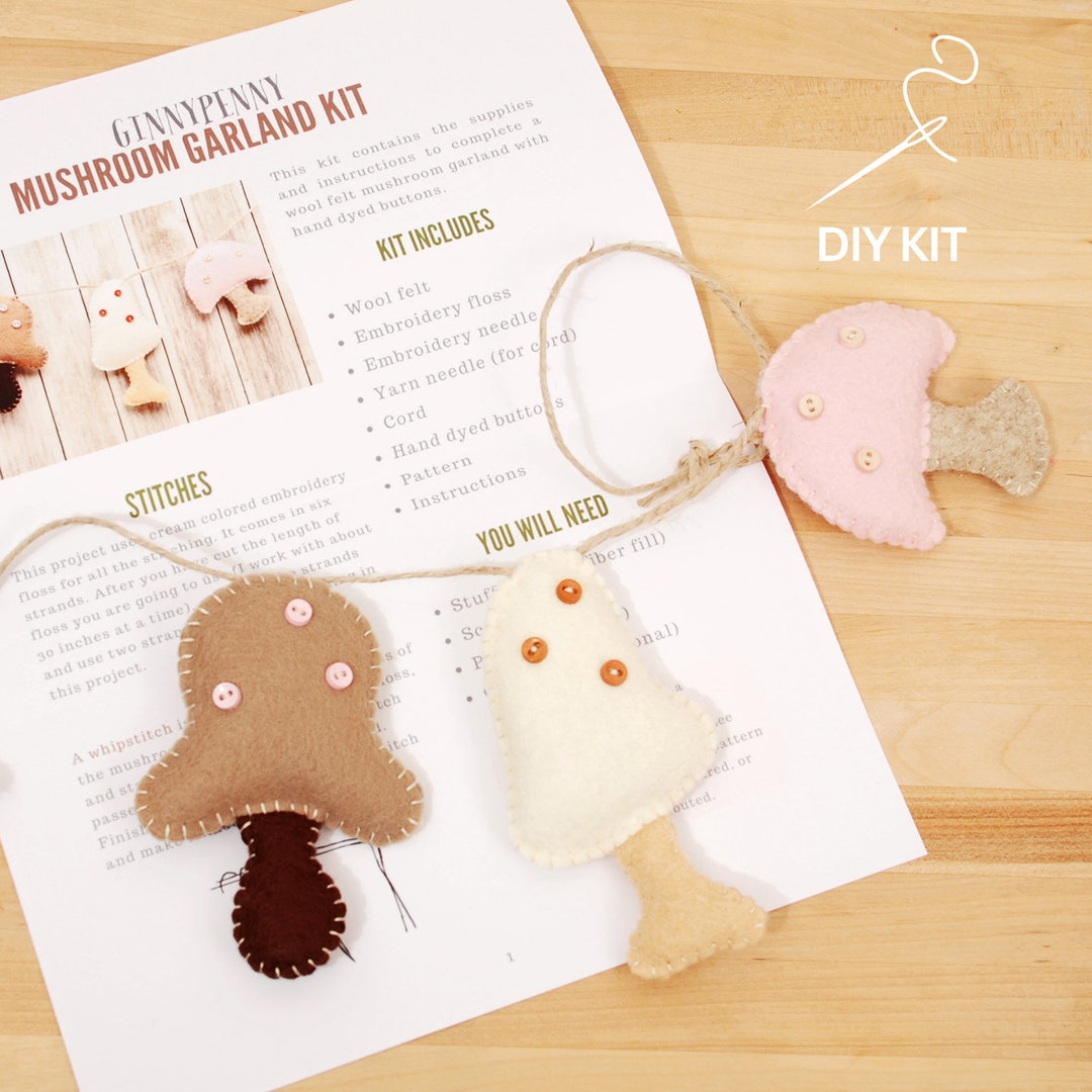 DIY Mushroom Garland Kit With Wool Felt and Hand Dyed Buttons ...