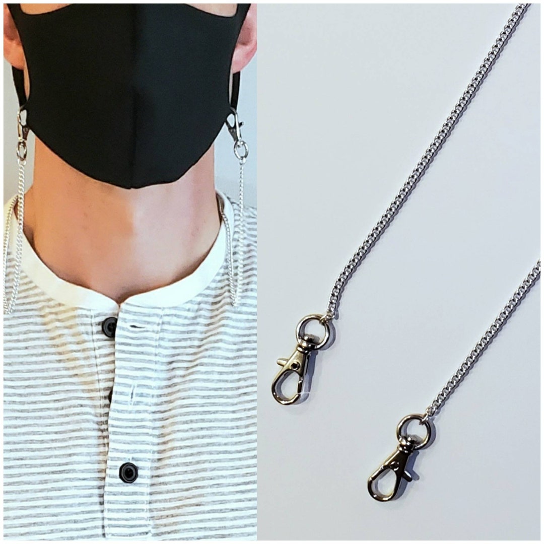 Unisex Mens Femme Silvertone Twisted Oval Link Face Mask Chain ...