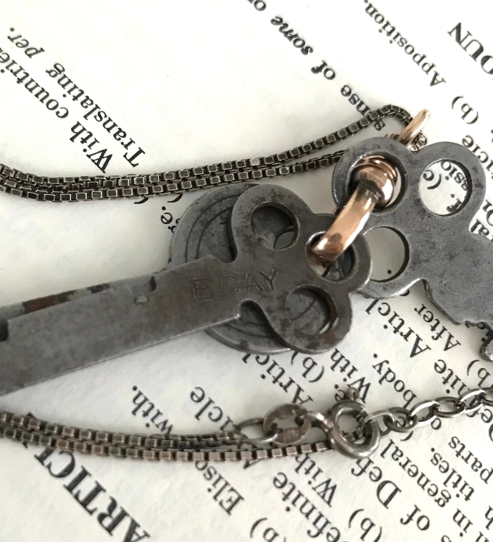Gunmetal Silver and Rose Gold Fob Necklace - Vintage Industrial Chic - Etsy