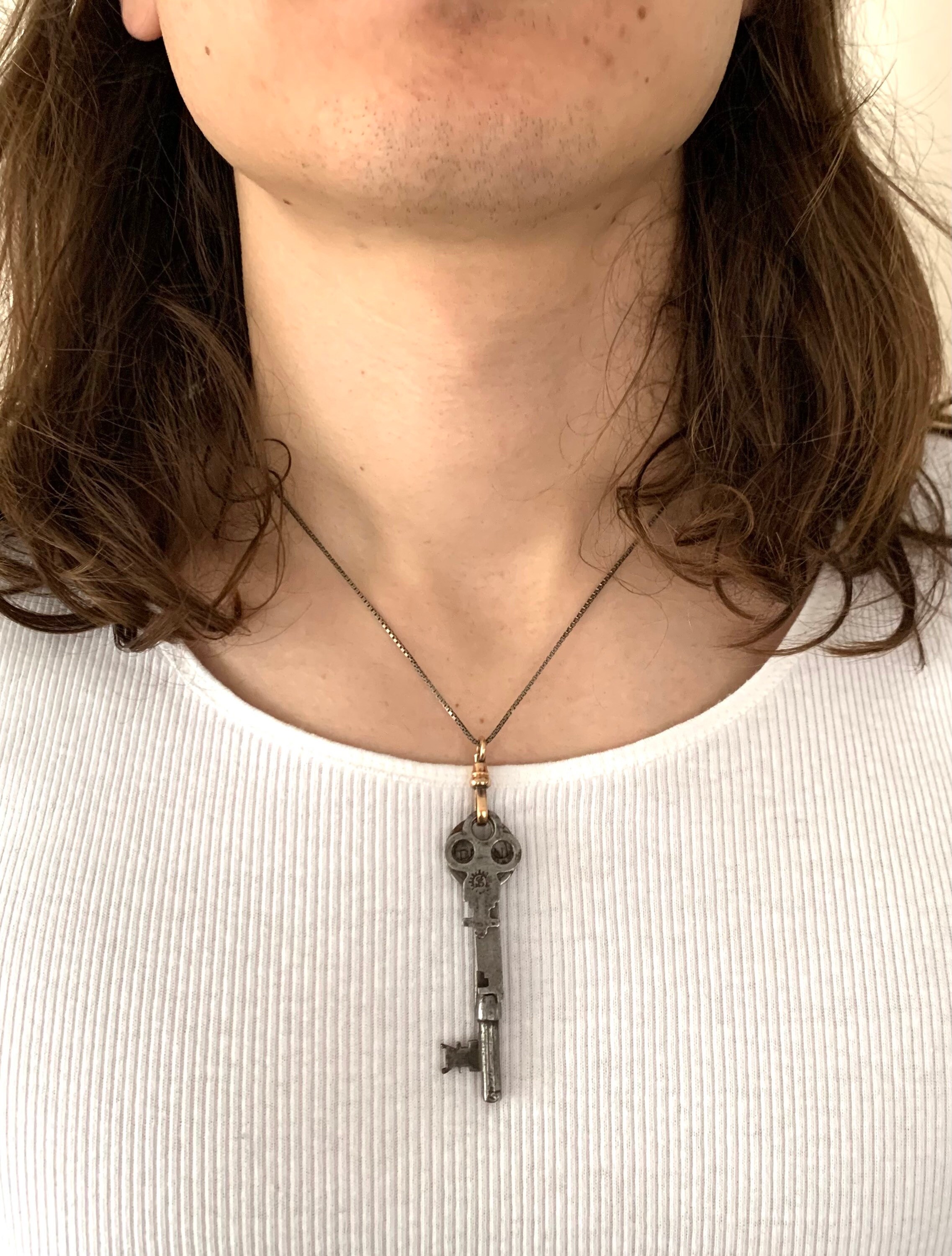 Gunmetal Silver and Rose Gold Fob Necklace - Vintage Industrial Chic - Etsy