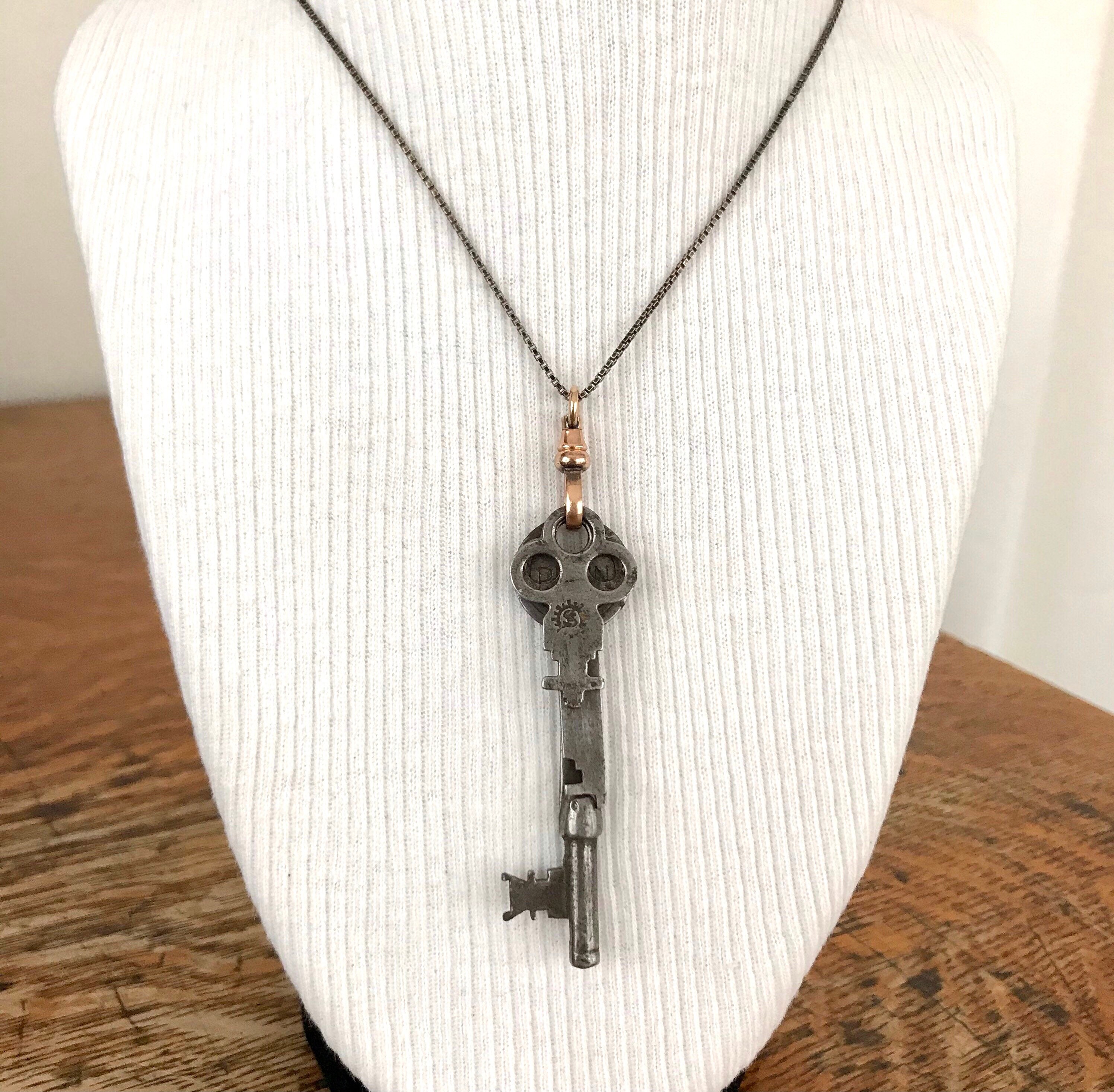 Gunmetal Silver and Rose Gold Fob Necklace - Vintage Industrial Chic - Etsy
