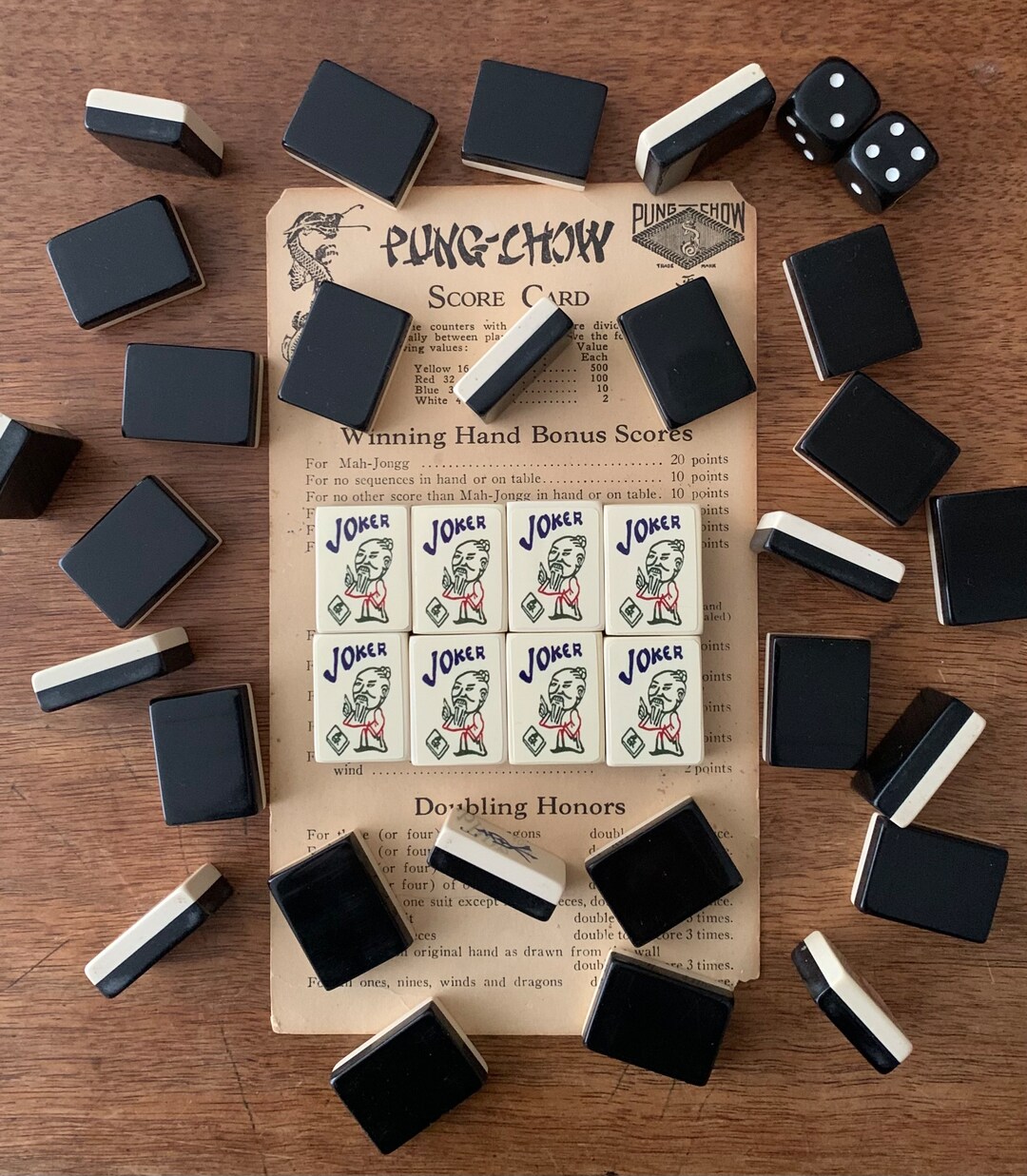 Collectible Vintage 1920s PUNG CHOW Mah Jongg Two-tone Set With Black ...