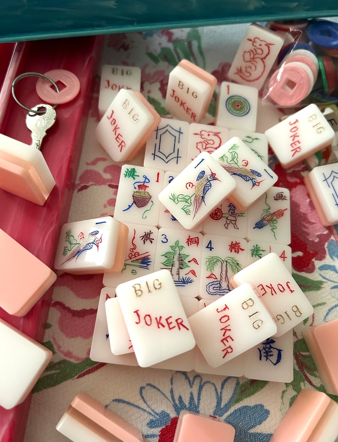 Triple Layer PINK Lucite Vintage Mah Jongg Set - Complete and NMJL ...