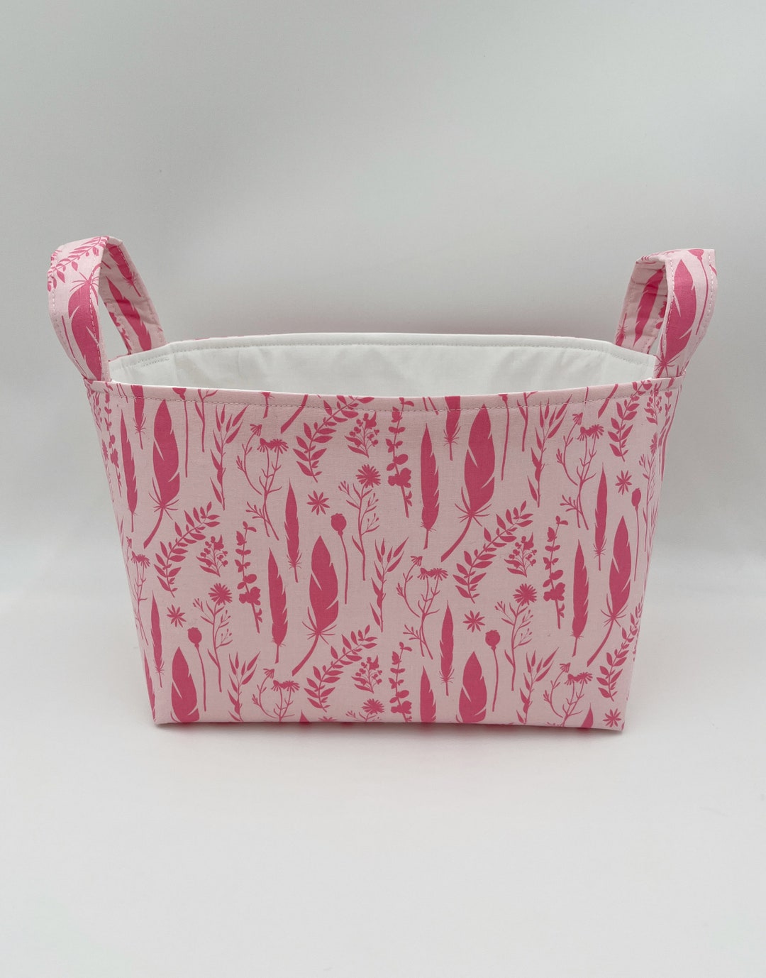 Pink Feathers Fabric Basket - Personalized Gift Basket/bag - Organizer ...
