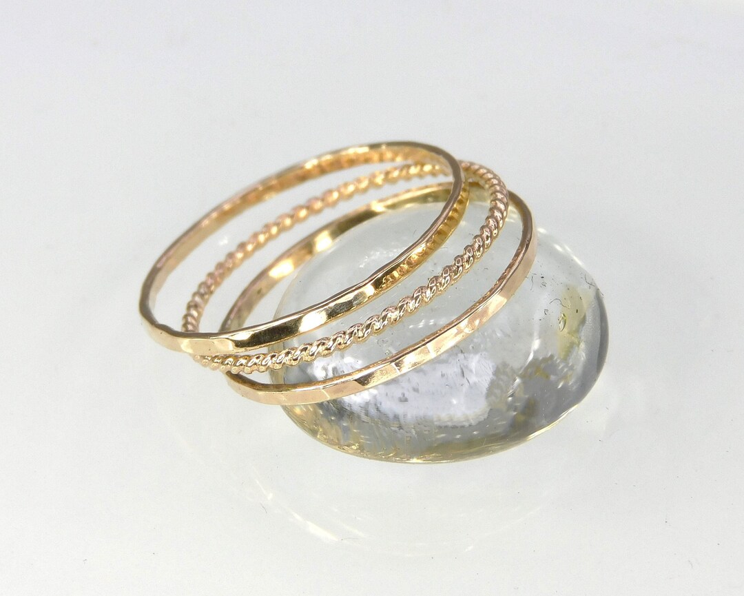 3 Gold Stacking Rings, Handcrafted 1mm Wide 14K Gold Filled Rings, One ...