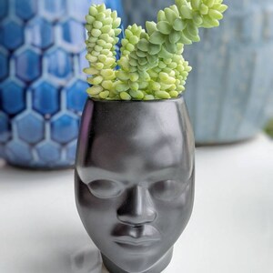 Female Head Face Ceramic Planter Pot Black Small With Drainage Hole 2. ...