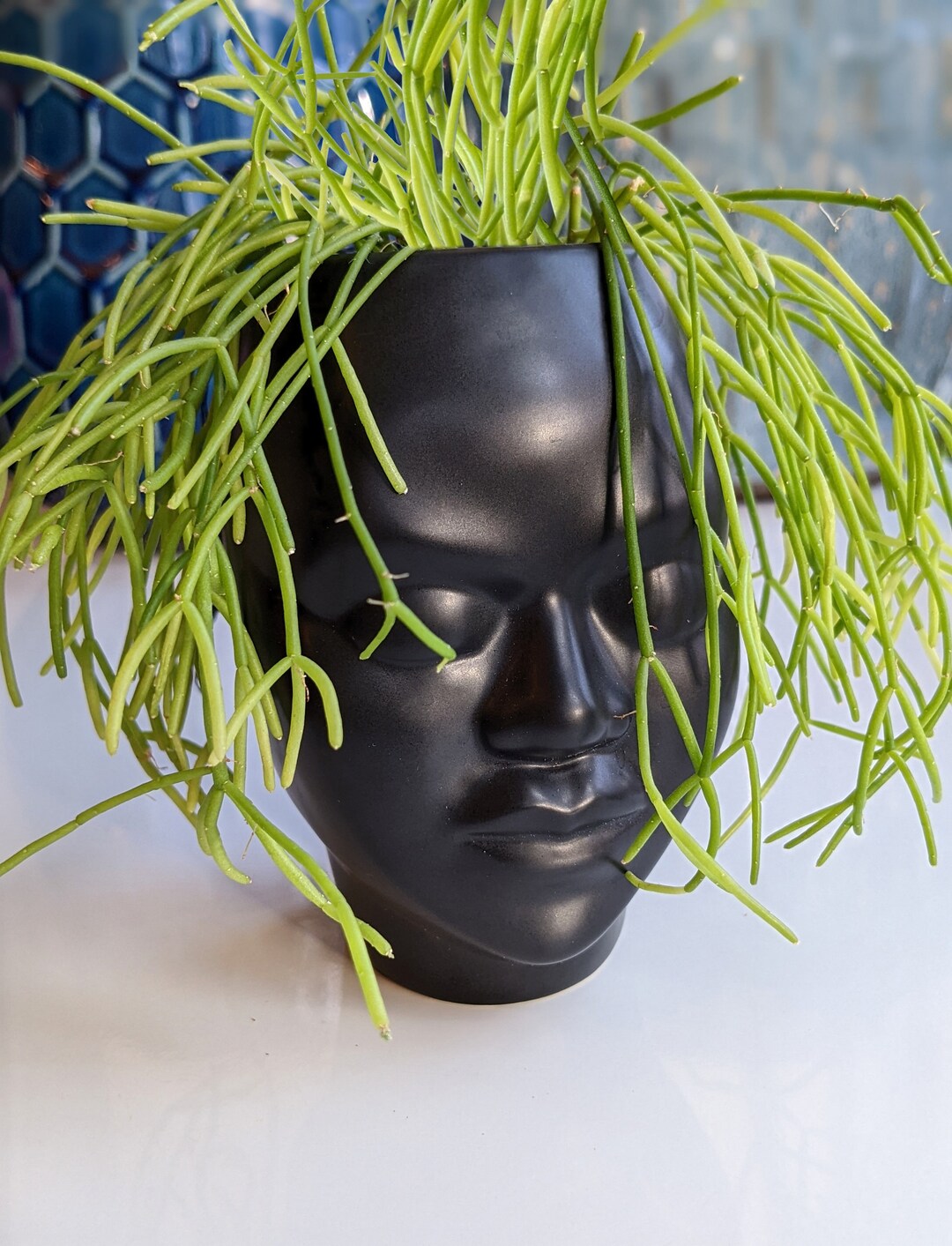 Female Head Face Ceramic Planter Pot Black Small With Drainage Hole 2. ...