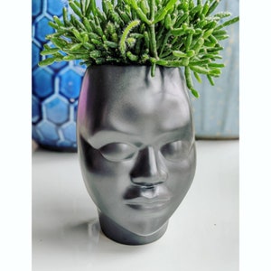 Female Head Face Ceramic Planter Pot Black Small With Drainage Hole 2. ...