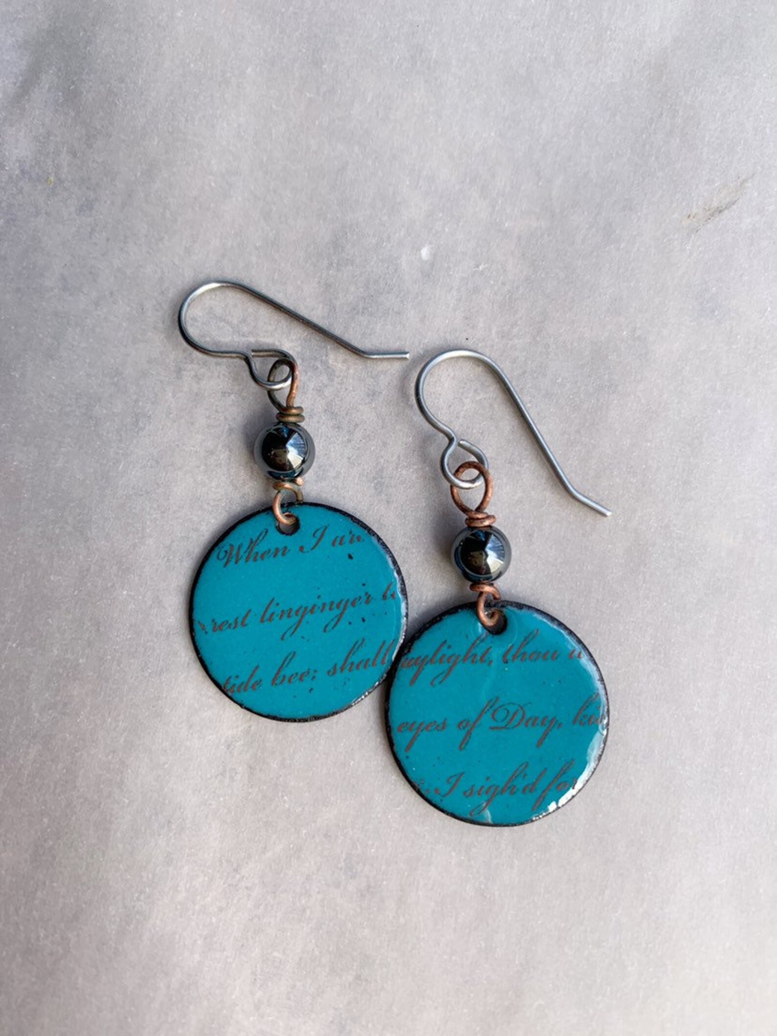 Poetry Reading Words Enameled Sapphire Blue Earrings Designed - Etsy