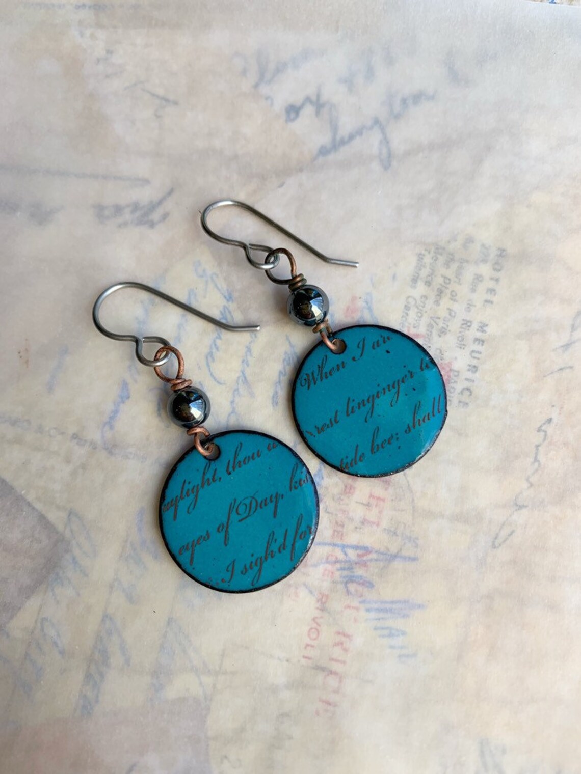Poetry Reading Words Enameled Sapphire Blue Earrings Designed - Etsy