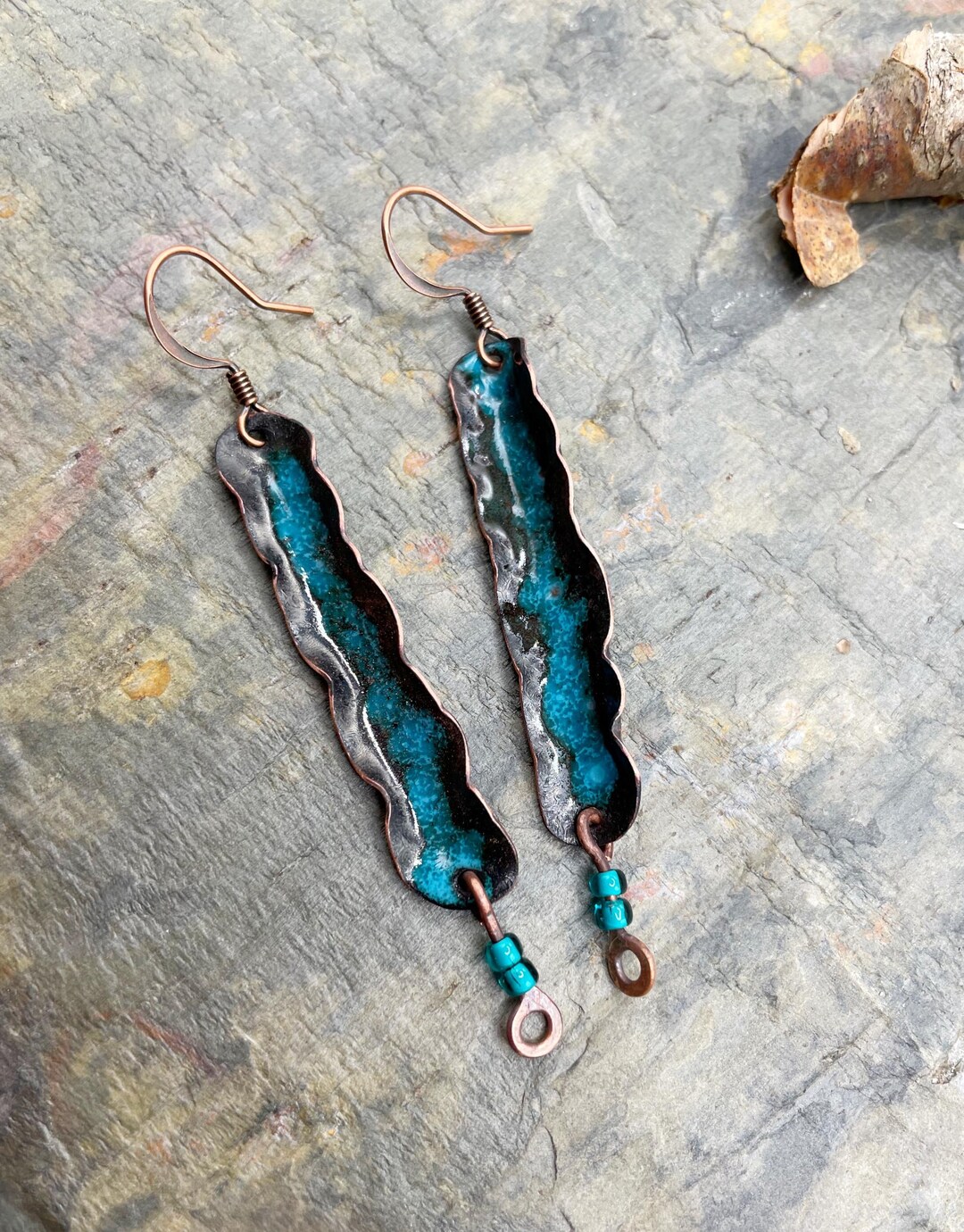 Sapphire Blue and Copper Canoe Pod Earrings at Contents Jewelry - Etsy