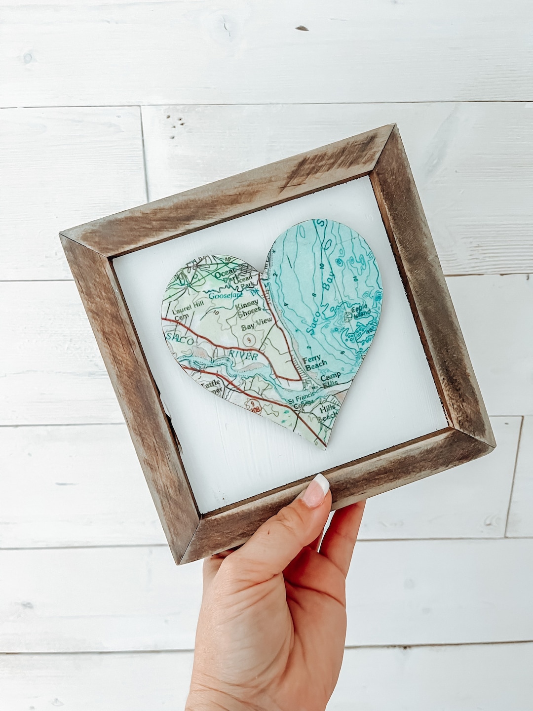 Custom Heart Map Art: Personalized Framed Wooden Décor - Etsy